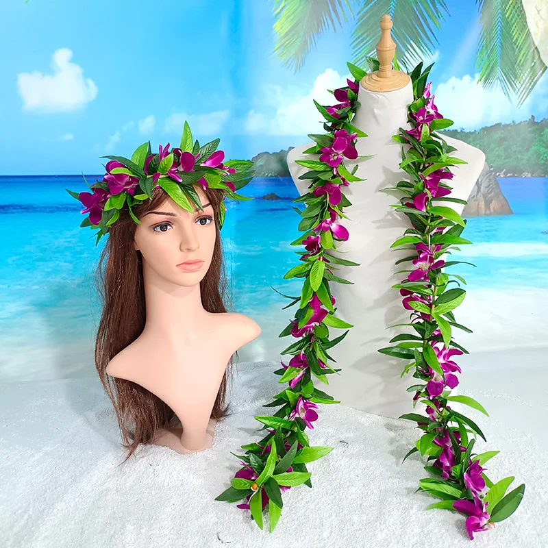 Popular Hawaii Maile Lei Double Ti Leaf With Strand of Purple White ...