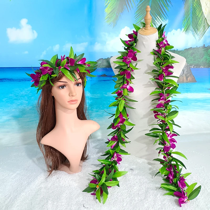 Popular Hawaii Maile Lei Double Ti Leaf With Strand of Purple White ...