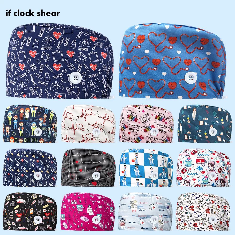 Surgical-Caps-Women-Tooth-Printing-Elastic-Nursing-Hats-Pure-Cotton ...