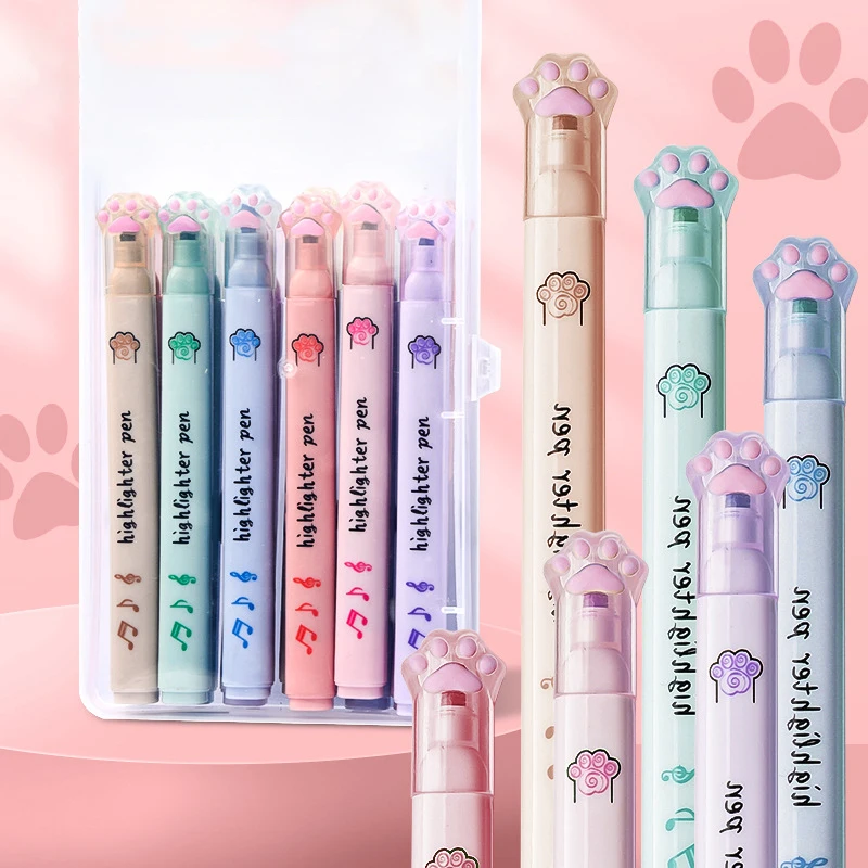 6pcs Creative Cat Claw Marker Pens Kawaii Fluorescent Highlighters Art ...