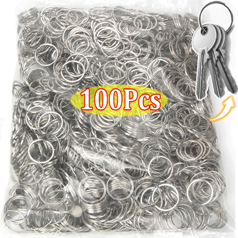 20-100Pcs-DIY-Polished-Silver-Keyring-Stainless-Steel-Hole-Flat-Key ...
