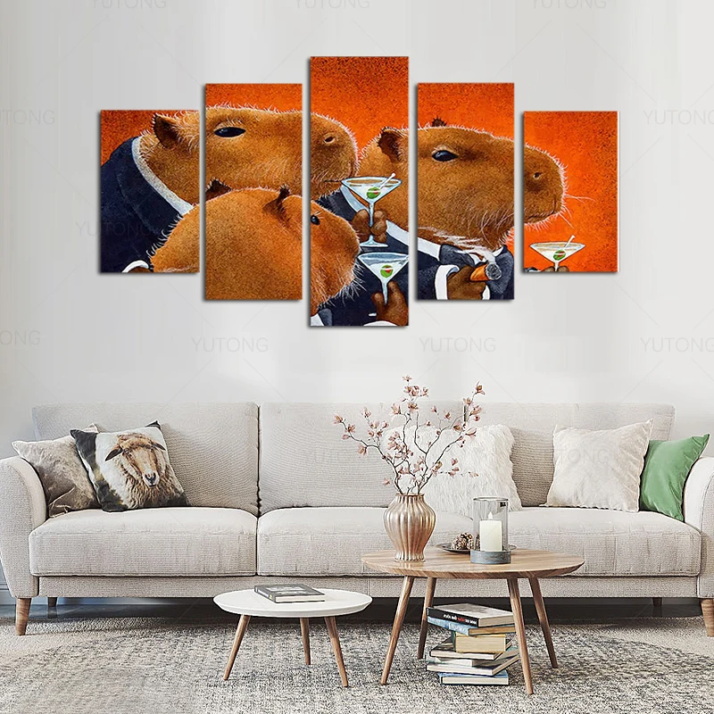 Capybara-Club-Canvas-Prints-5-Piece-Wall-Art-Abstract-Poster-Cute ...