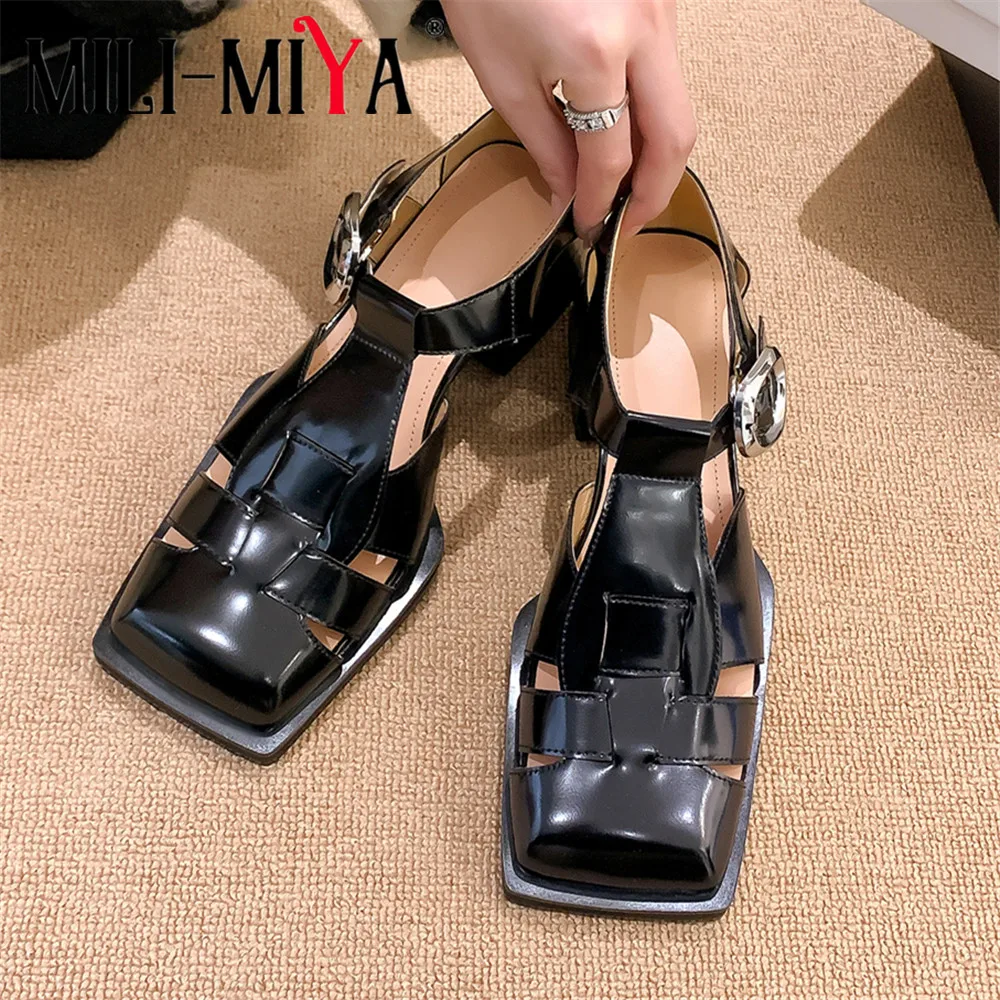 MILI-MIYA-Classic-Breathable-Weave-Women-Cow-Leather-Sandals-Square-Toe ...