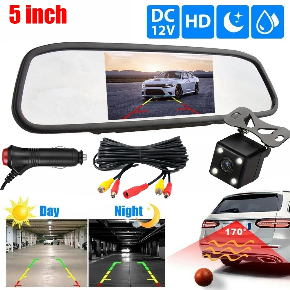 5-inch-LCD-Rear-View-Mirror-Monitor-Reversing-Backup-Camera-Kit-for-Car ...