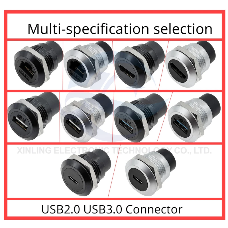 1Pcs-Metal-round-socket-D-type-RJ45-through-network-USB2-0-USB3-0 ...