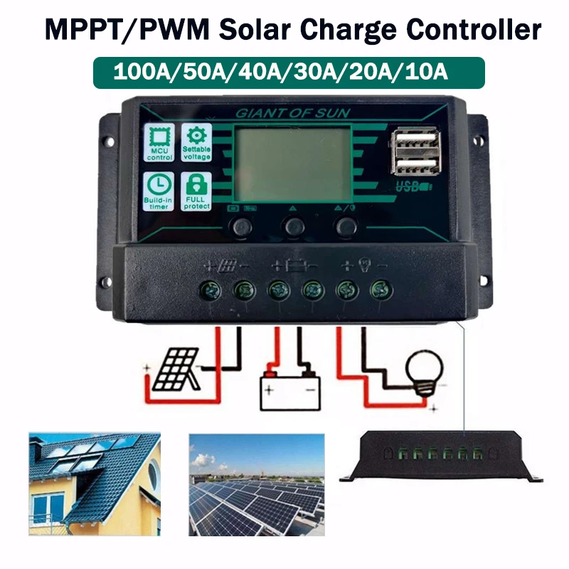 Mppt Pwm 태양광 충전 컨트롤러 태양 전지 패널 배터리 레귤레이터 Usb 포트 2 개 Lcd 디스플레이 100a