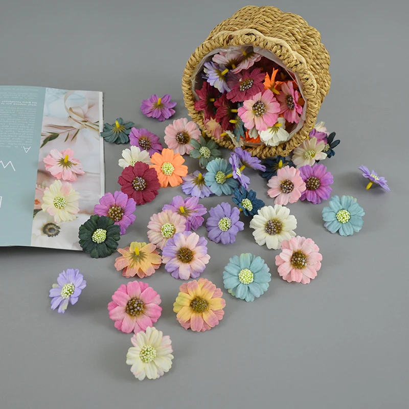 10/15pcs 4.5cm Silk retro daisy artificial flower head wedding ...