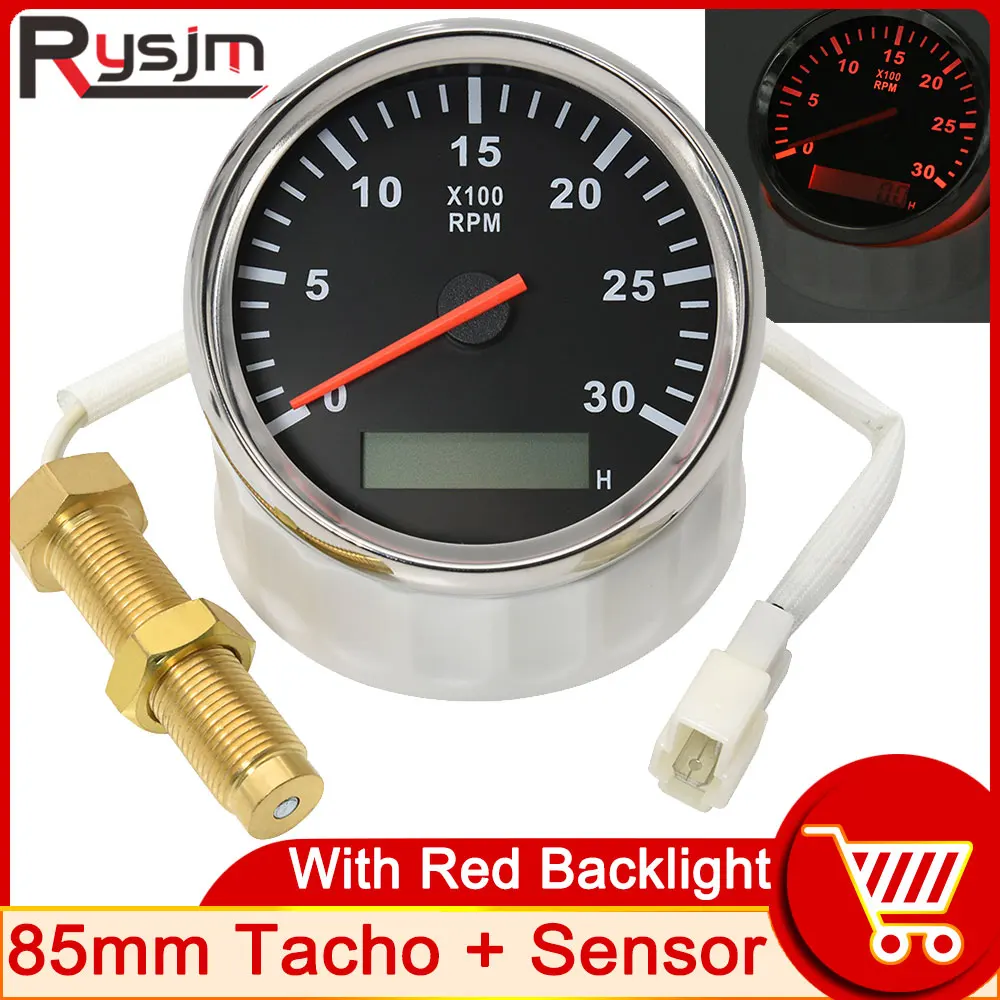 Hd 3k Rpm Tachometer Gauge + Tacho Sensor Rev Counter With Hour Meter ...