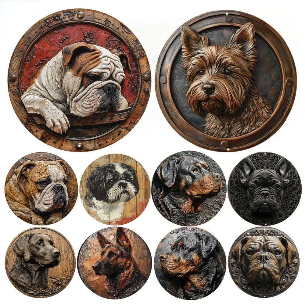 Dogs-Embossed-effect-Round-Metal-Sign-Pets-cute-Decorative-pendant ...