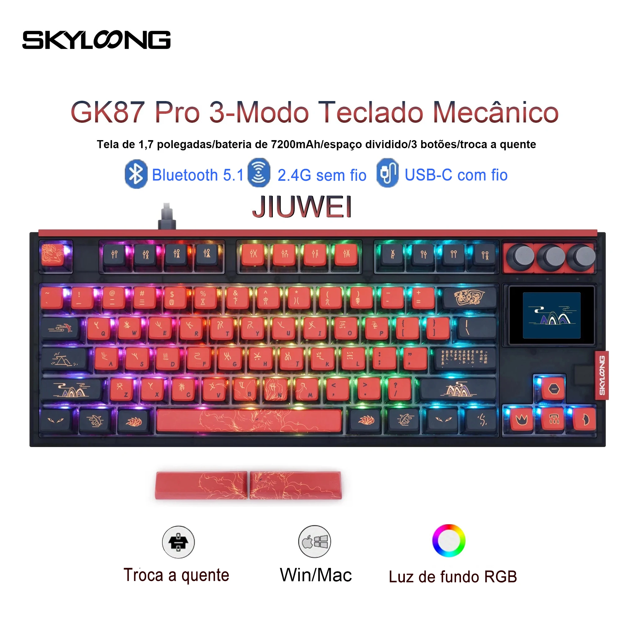 SKYLOONG-GK87-Pro-Teclado-mec-nico-sem-fio-de-3-modos-com-teclas ...