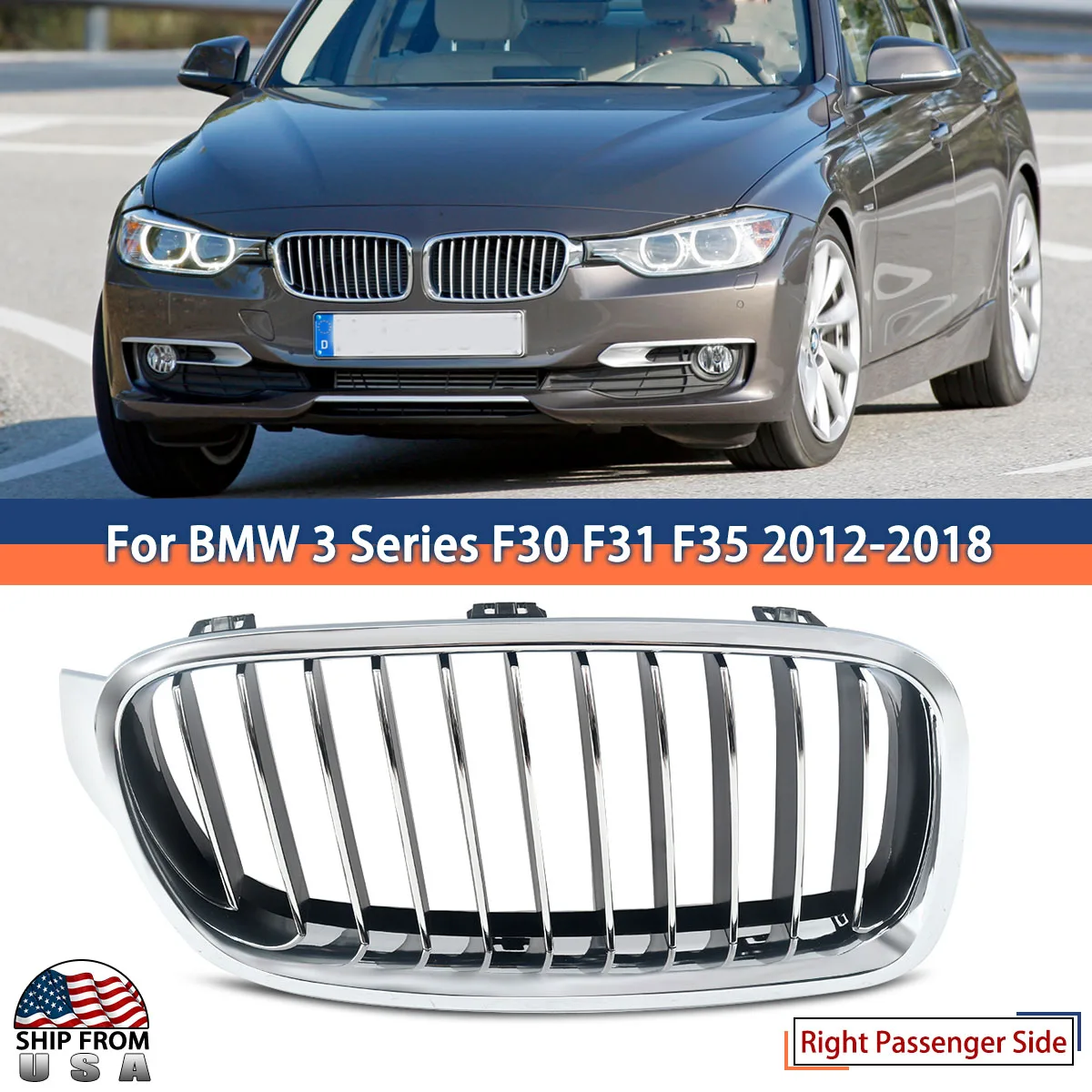 Right Front Chrome Front Kidney Grille For BMW 3-Series F30 F31 F35 ...