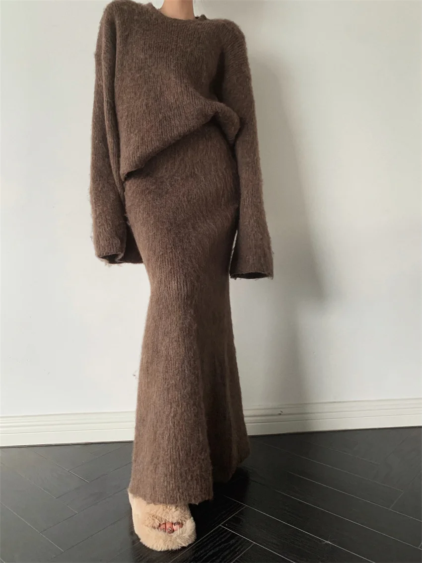 Alien-Kitty-zarif-kad-n-iki-adet-tak-m-elbise-triko-Flare-kol-kal-nla ...