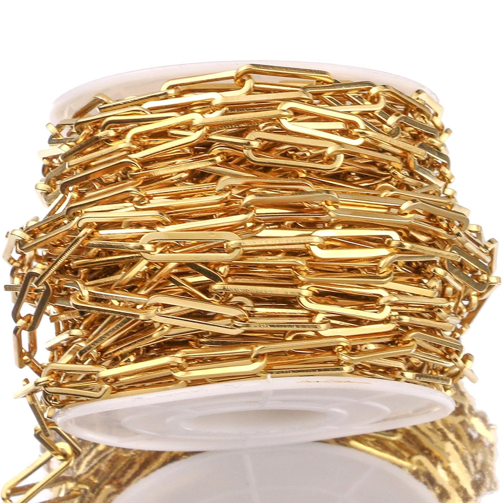 1-Meter-Width-4mm-Stainless-Steel-Plated-Gold-Rolo-Cable-Chains-Flat ...