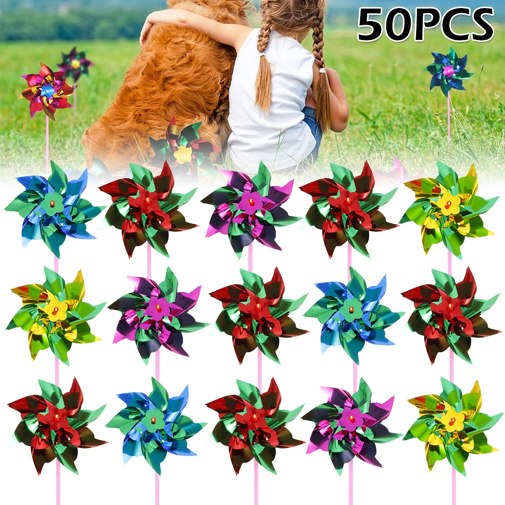 50Pcs Pinwheel Garden Yard Planter Colorful Windmill Stakes Decoracion ...