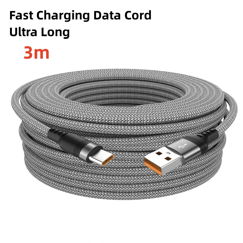 6A-Extended-USB-TYPE-C-Cable-3m-Braided-Fast-Charge-Data-Cable-for ...