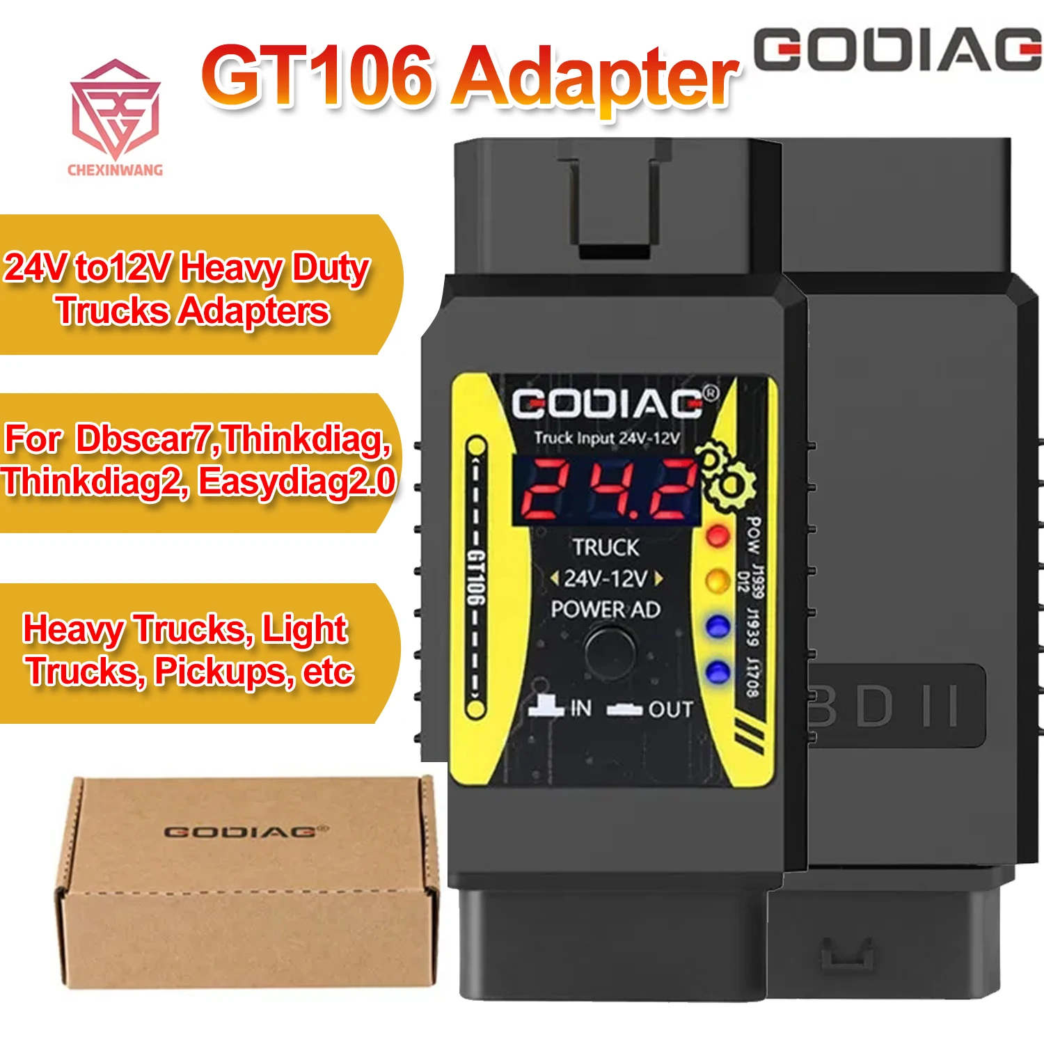 GODIAG-GT106-24V-to-12V-K-line-Heavy-Duty-Truck-Adapter-for-X431 ...