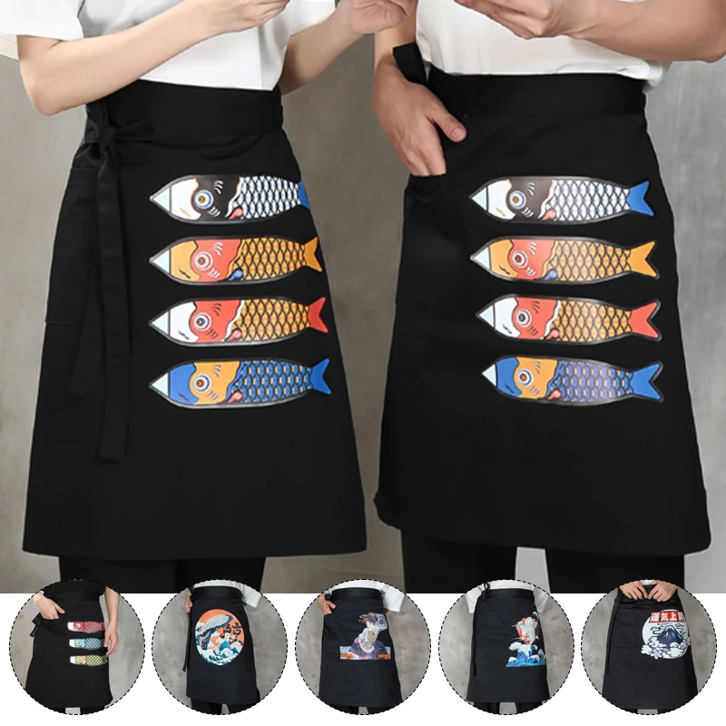 Kitchen-Cooking-Aprons-Japanese-Style-Cuisine-Half-Length-Long-Waist ...