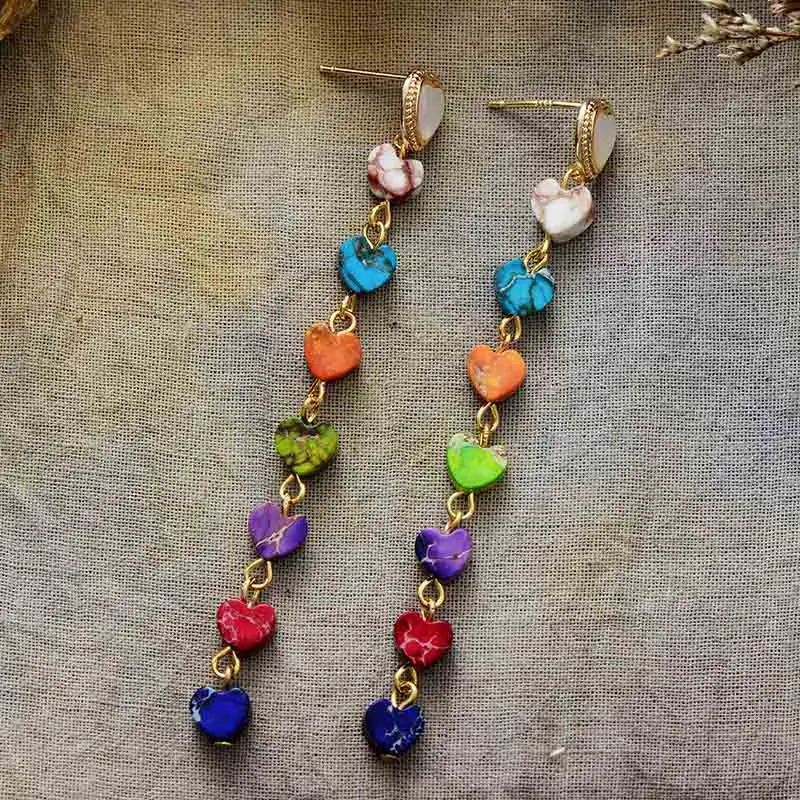 Designer Women Chakra Earrings Sediment Jasper Heart Stud Earring ...