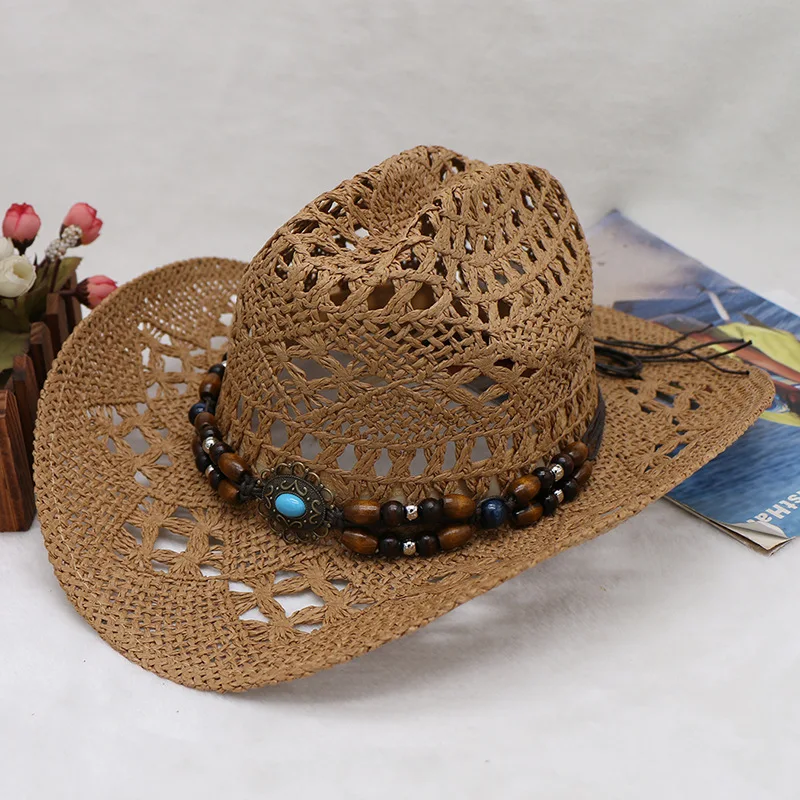 Straw Hat Women Men Summer Handmade Vintage Hollow Western brim Sun ...