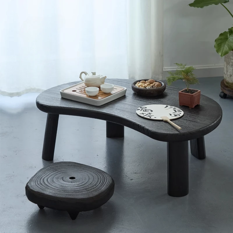 Carbonized Black Bay Window Tea Table Solid Wood Tatami Low Desk ...