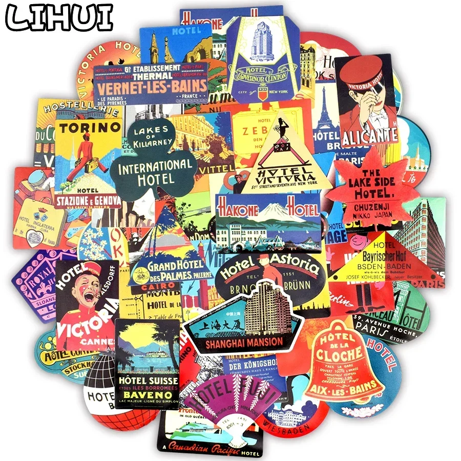 50-PCS-Retro-Hotel-Style-Stickers-Graffiti-Building-Logo-Travel-Sticker ...