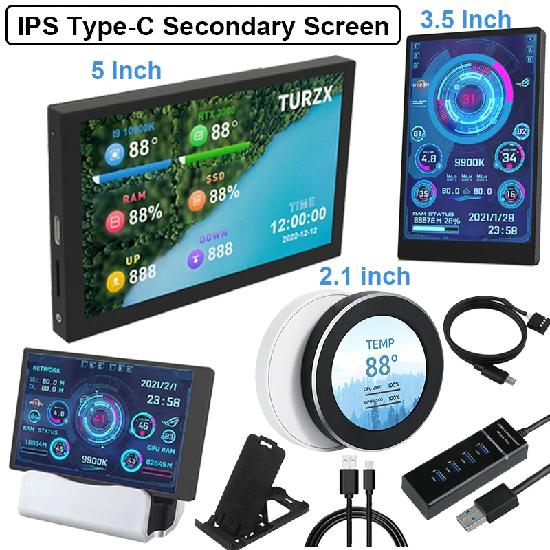 3.5 Polegada IPS Tipo C Tela Secundária Mini Computador CPU GPU RAM HDD ...