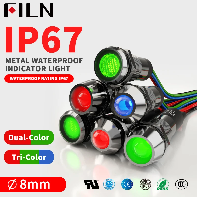 8mm metal indicator light 12V24V red green LED bi-color red, green and ...