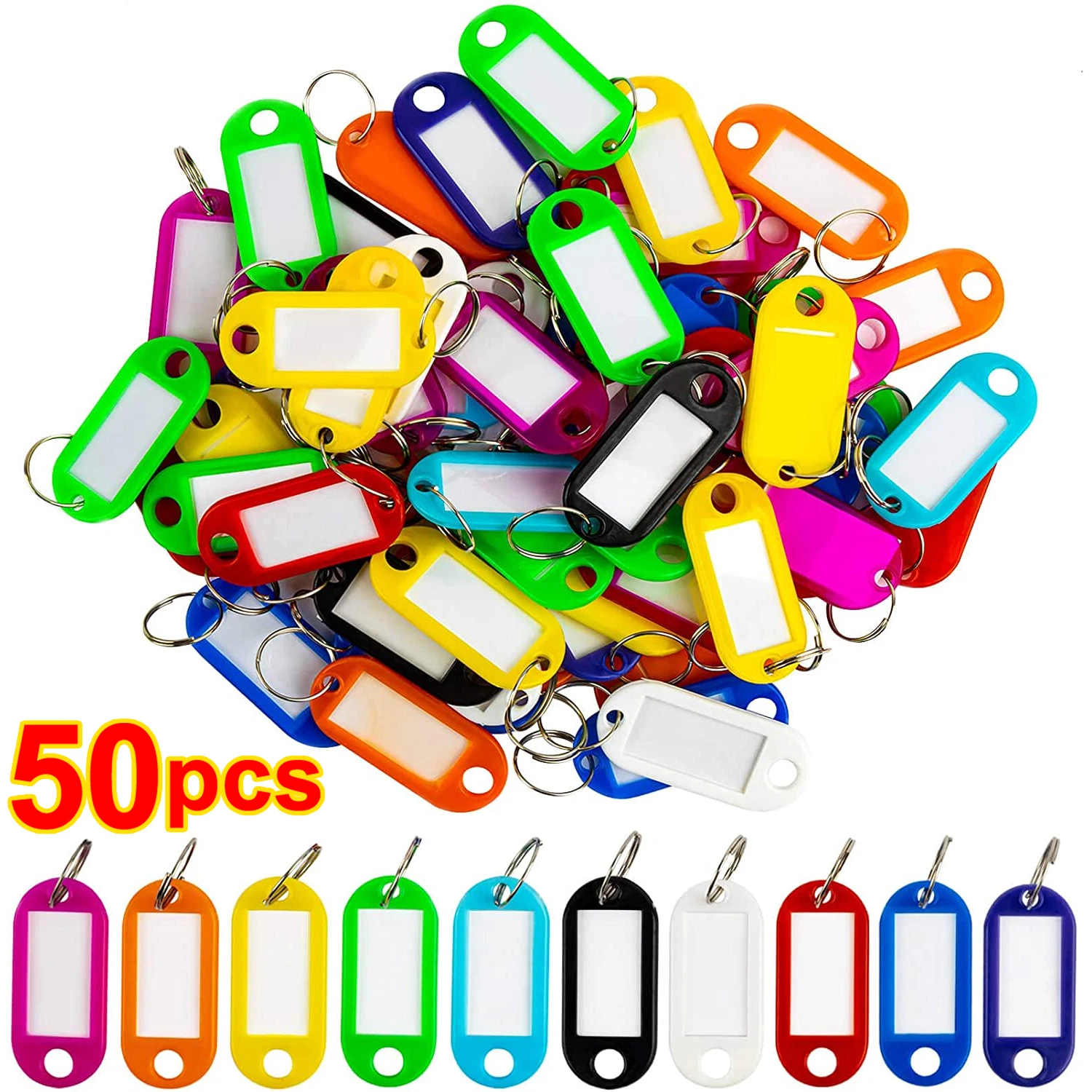 10/50Pcs Multicolor Plastic Keychain Key Fobs Luggage Id Label Name ...