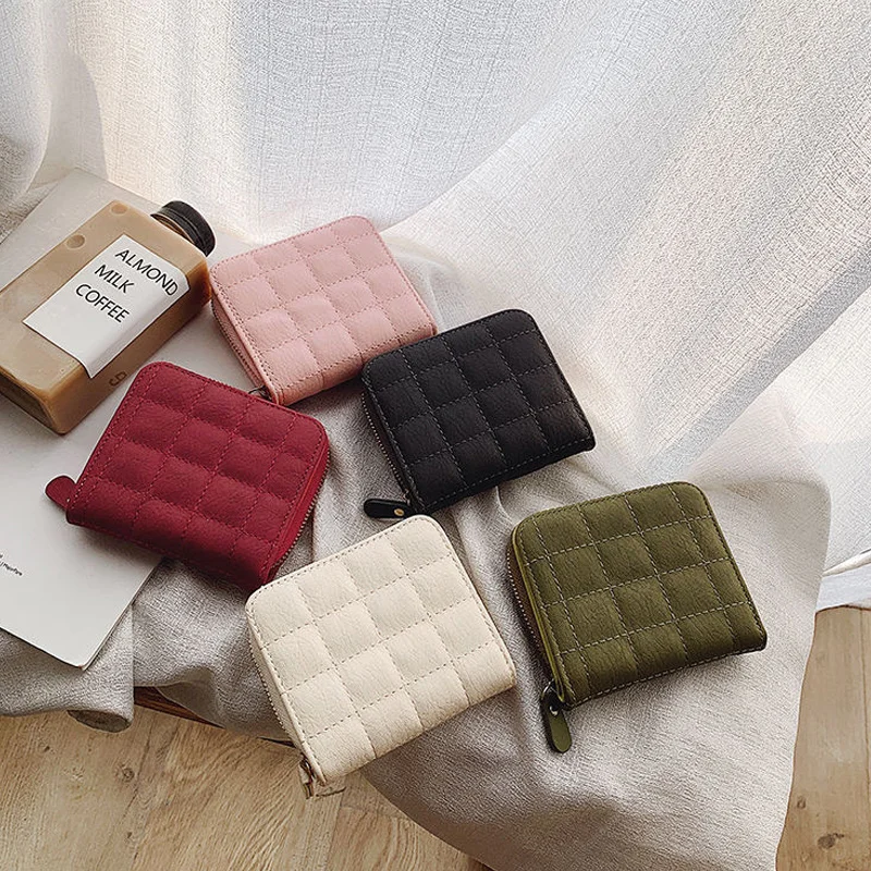 Womens-Wallet-PU-Leather-Plaid-Wallet-Frosted-Wallet-Cute-Korean ...