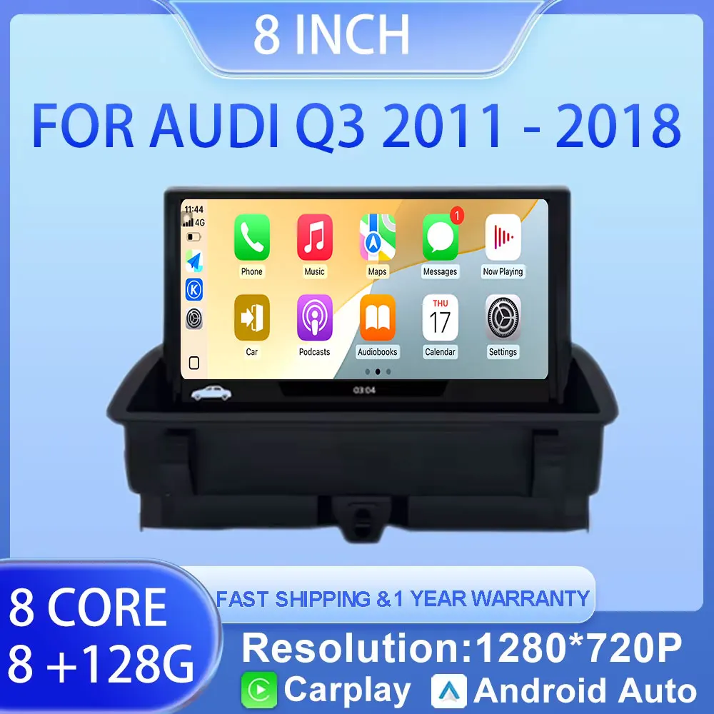 8 inch Wireless CarPlay Android 14 Auto For Audi Q3 2011 - 2018 Car ...