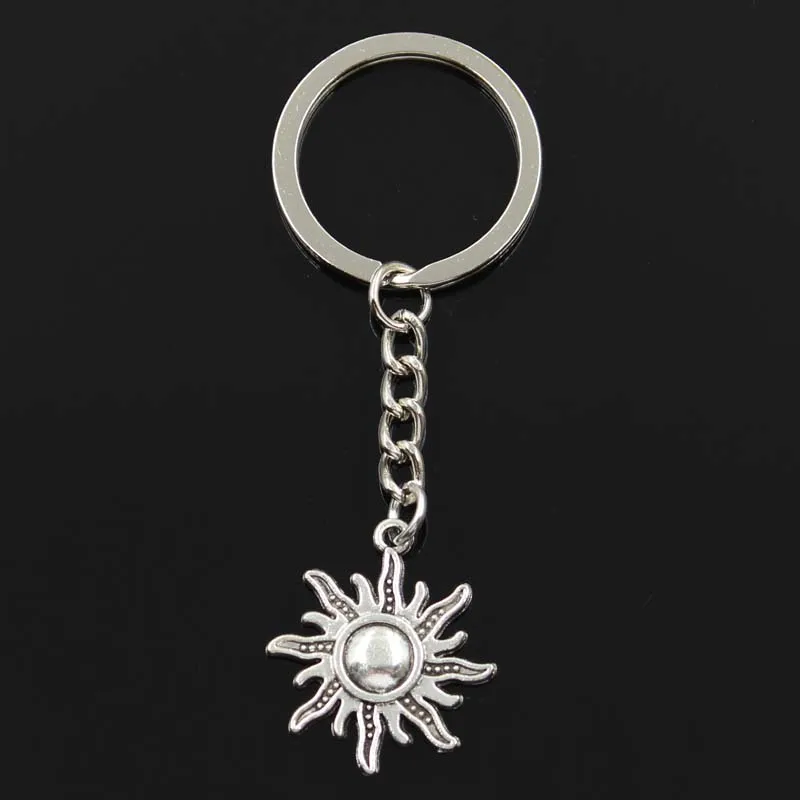 Fashion Keychain 28x25mm Sun Sunburst Silver Color Pendants DIY Men ...