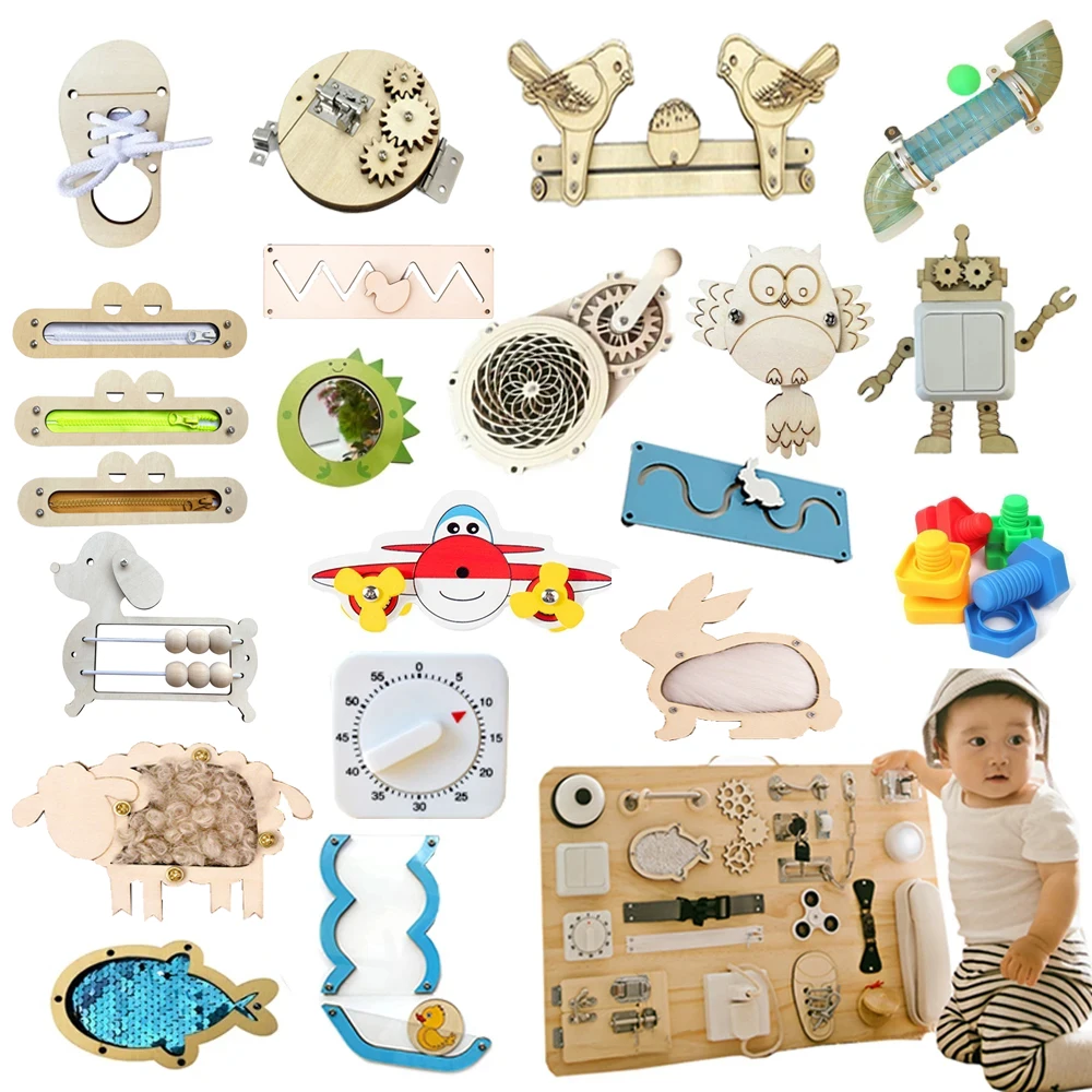 Children-Busy-Board-Kids-Montessori-DIY-Accessories-Material-Timer-Gear ...