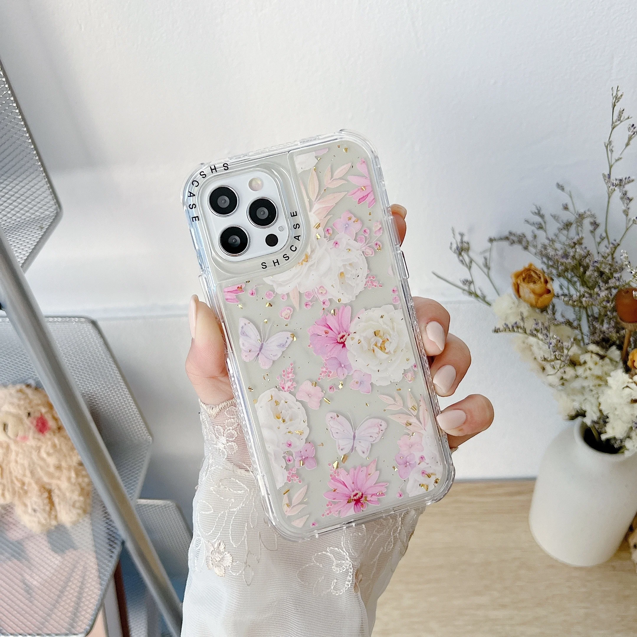 Shscase-360-Butterfly-Flower-Epoxy-Glitter-Shockproof-Girls-phone-cases ...