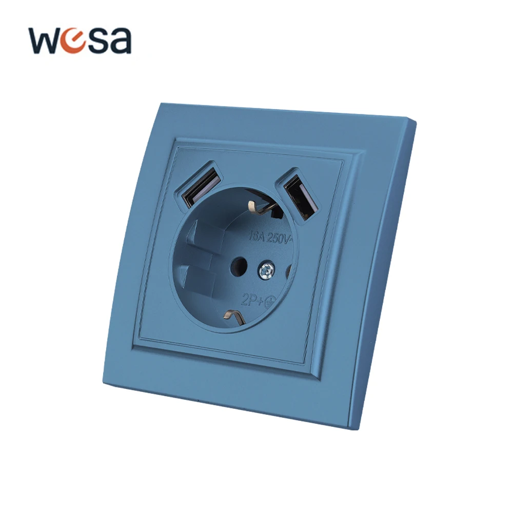 WESA-Blue-Dual-USB-Power-Socket-2-1A-EU-Standard-Electrical-Outlett ...