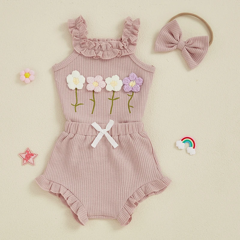 Toddler Girl Floral Romper Set Sleeveless Jumpsuit Elastic Waist Ruffle ...