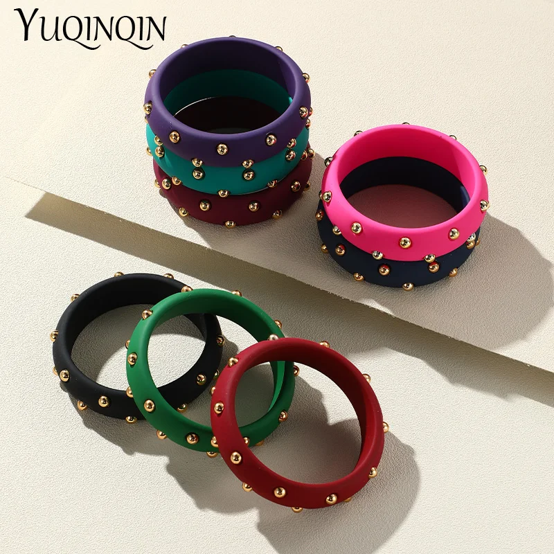 New-Vintage-Resin-Crystal-Bangles-for-Women-Korean-Geometric-Wide-Round ...
