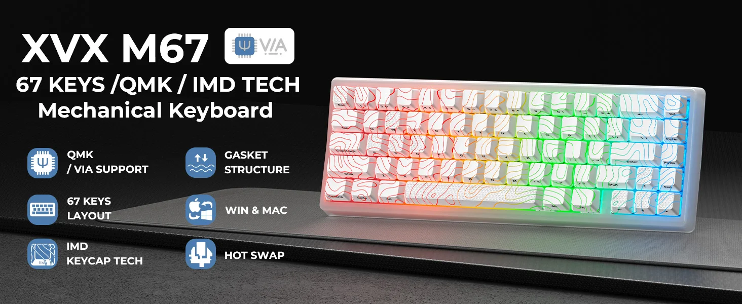 XVX M67 JadeStone IMD-Tech Keycaps Topographic Mechanical Keyboard ...