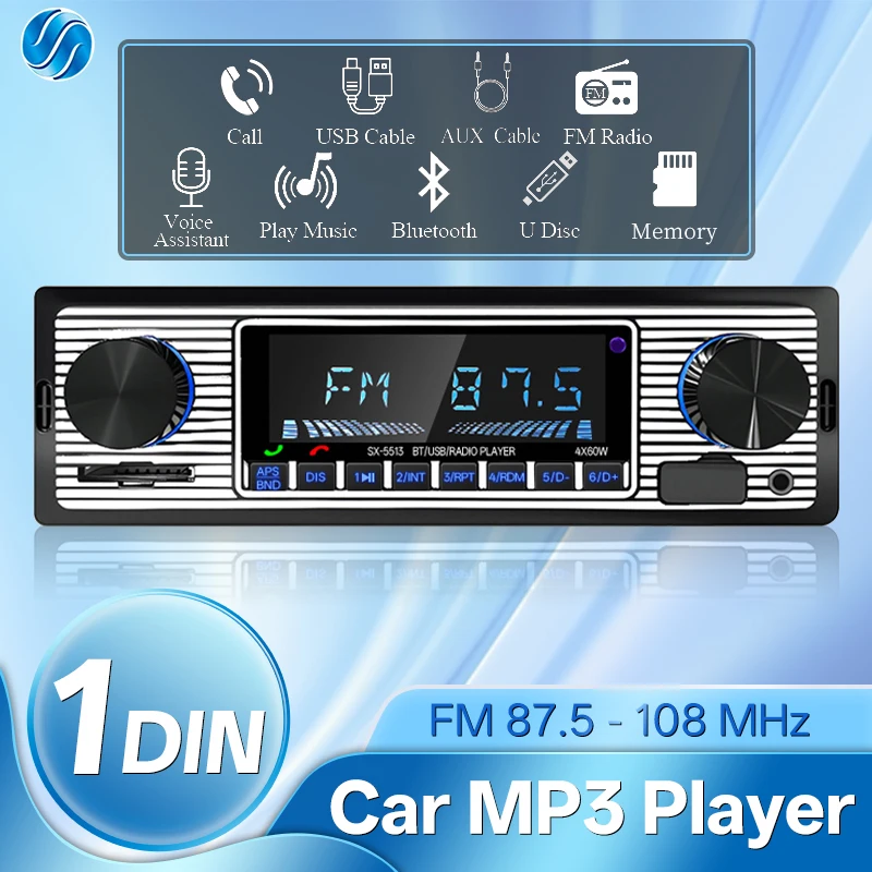 Hippcron Car Radio 1 DIN Stereo Digital MP3 Player Bluetooth FM Audio ...