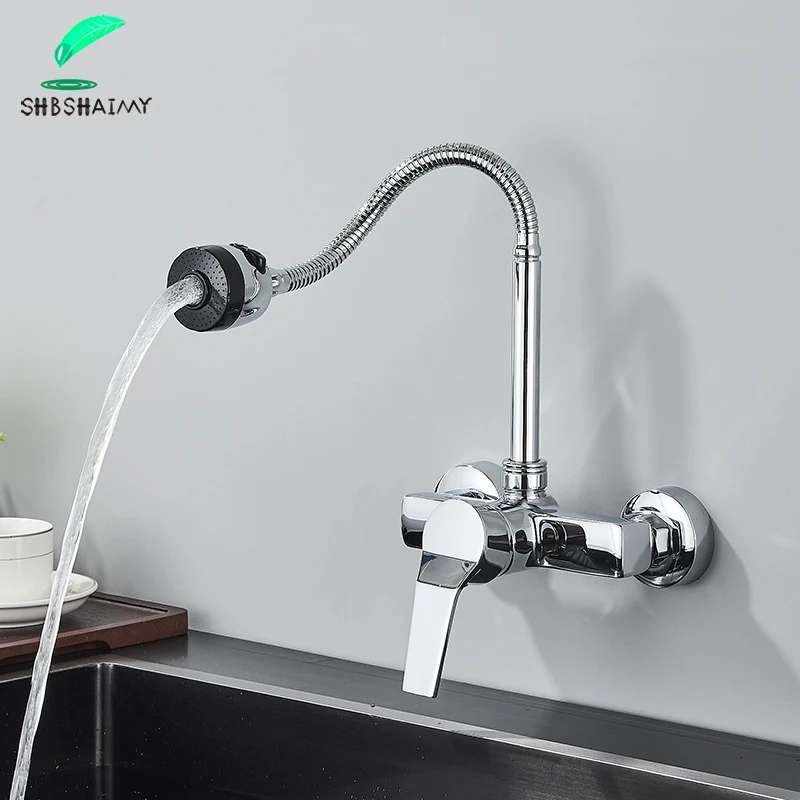 Stream-Spray-Bubbler-Bathroom-Kitchen-Faucet-Wall-Mounted-Dual-Hole-Hot ...