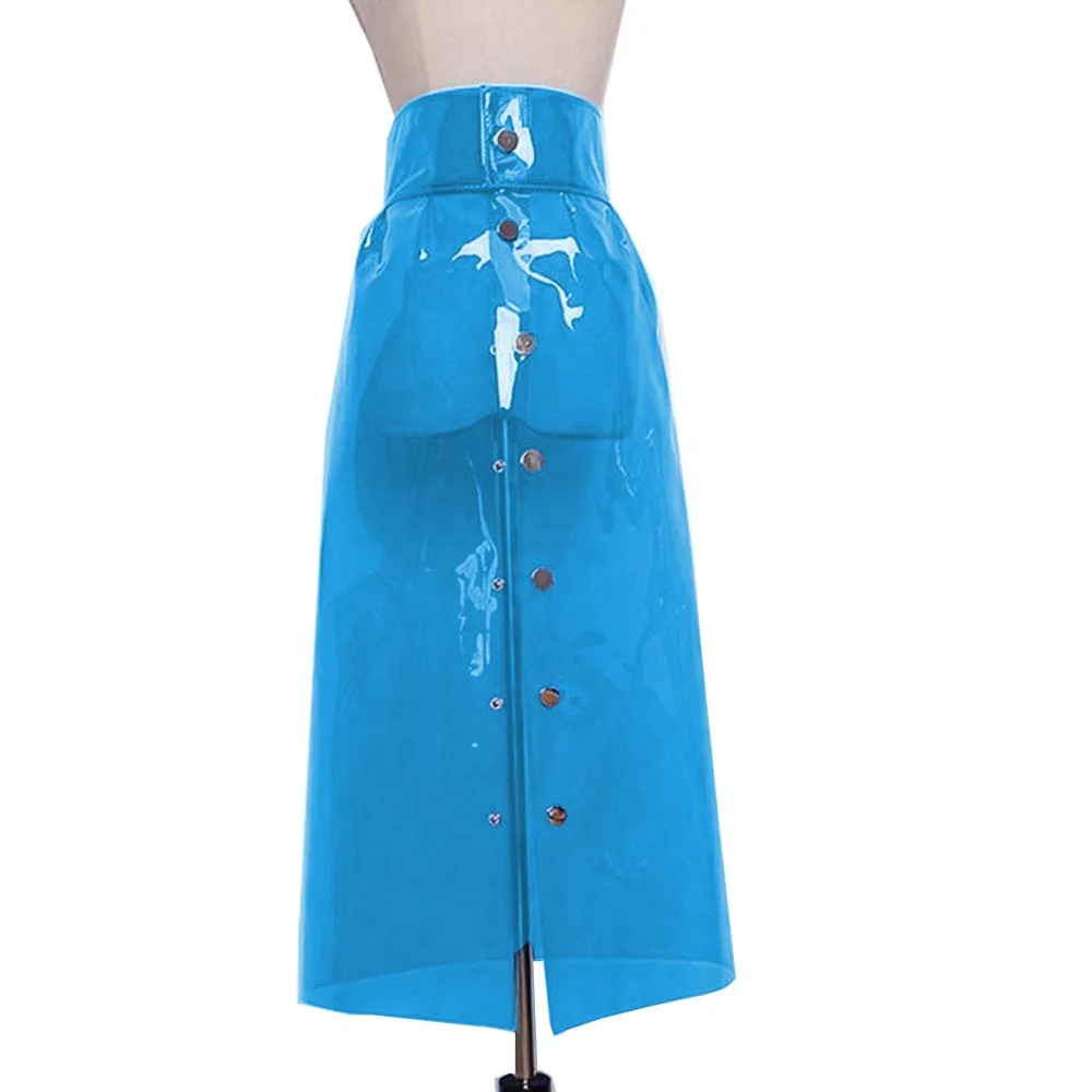 Clear Plastic PVC Skirt Button Perspective Slim Women Sexy Transparency ...