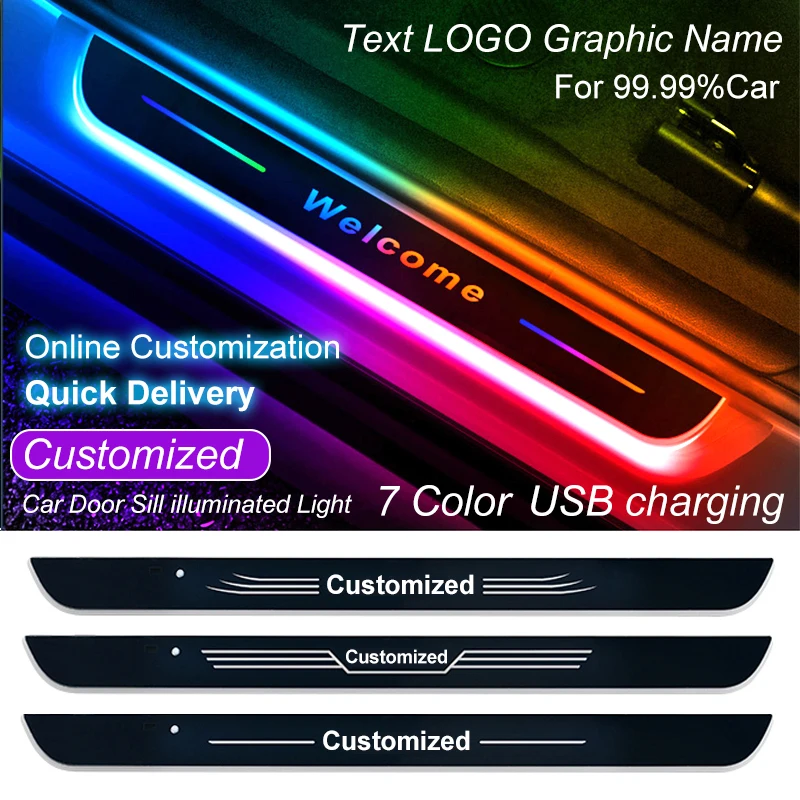 4/2pcs【customized】car Door Sill Light Led Rgb Door Illuminated Sill ...