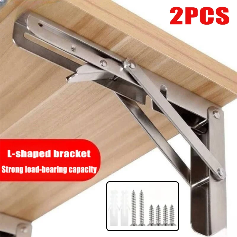 2Pcs-Heavy-Duty-Stainless-Steel-Folding-Shelf-Brackets-Collapsible-Wall ...
