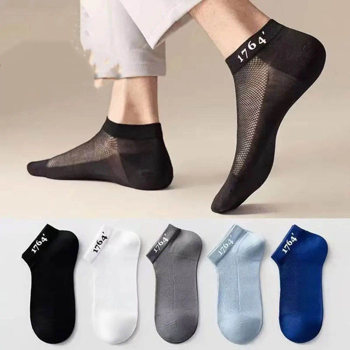 6 pairs of new socks, men's summer mesh socks, anti odor, sweat ...