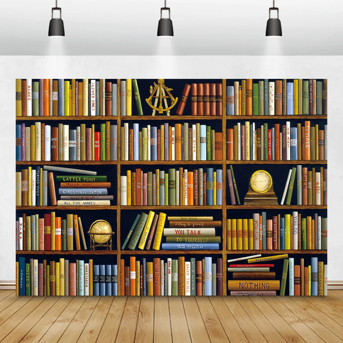 Vintage Wood Bookshelf Backdrop Indoor Bookcase School Library Study ...