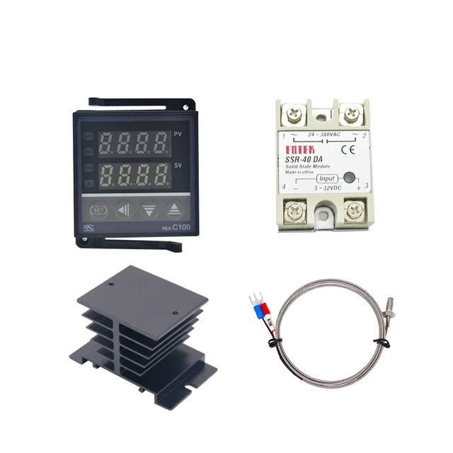 REX-C100 Pid Temperature Controller 1300 Degree 220V SSR Relay Output+40DA SSR+K Thermocouple ...
