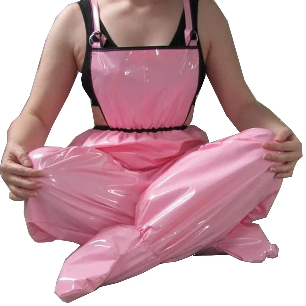 Exotic Glossy Pvc Leather Backless Suspender Jumpsuit Club Cosplay Wet