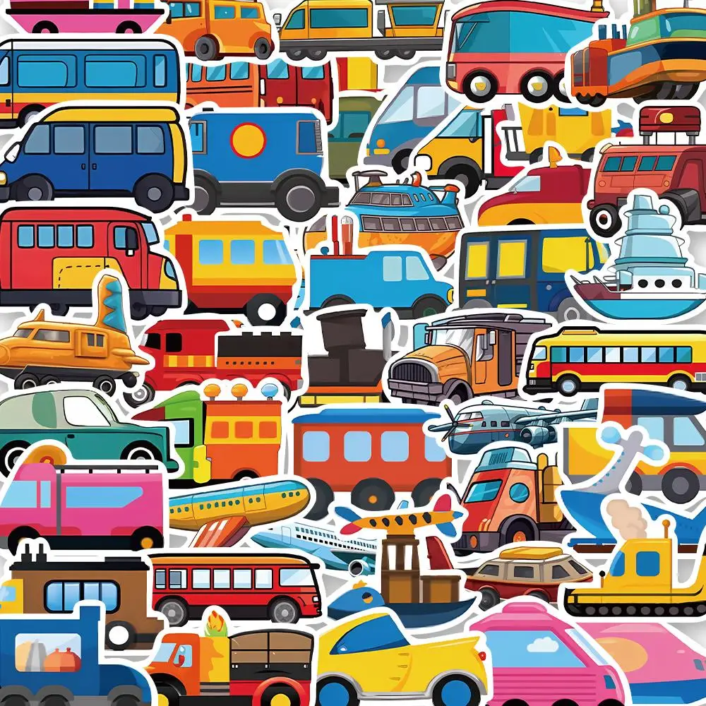10-50PCS-Transportation-Cartoon-Stickers-Vehicle-for-Kids-Toddler ...