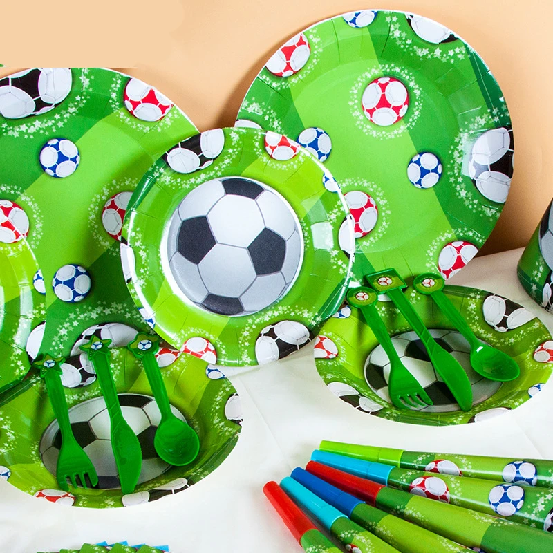 Football Theme Disposable Tableware Set Napkin Plates Cups Soccer ...