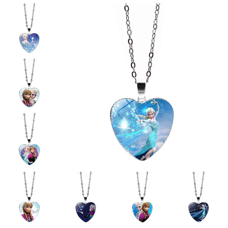 Disney-Frozen-Elsa-Anna-Necklace-Love-Heart-Shape-Pendant-Doll-Cartoon ...