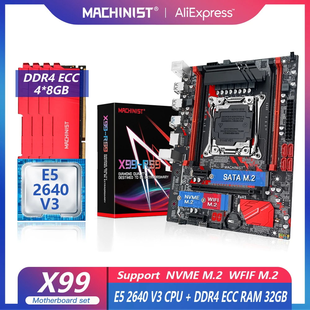 Kit de placa base MACHINIST X99 con Xeon E5 2640 V3 CPU 4x8G = 32GB DDR4 ECC REG memoria RAM LGA ...
